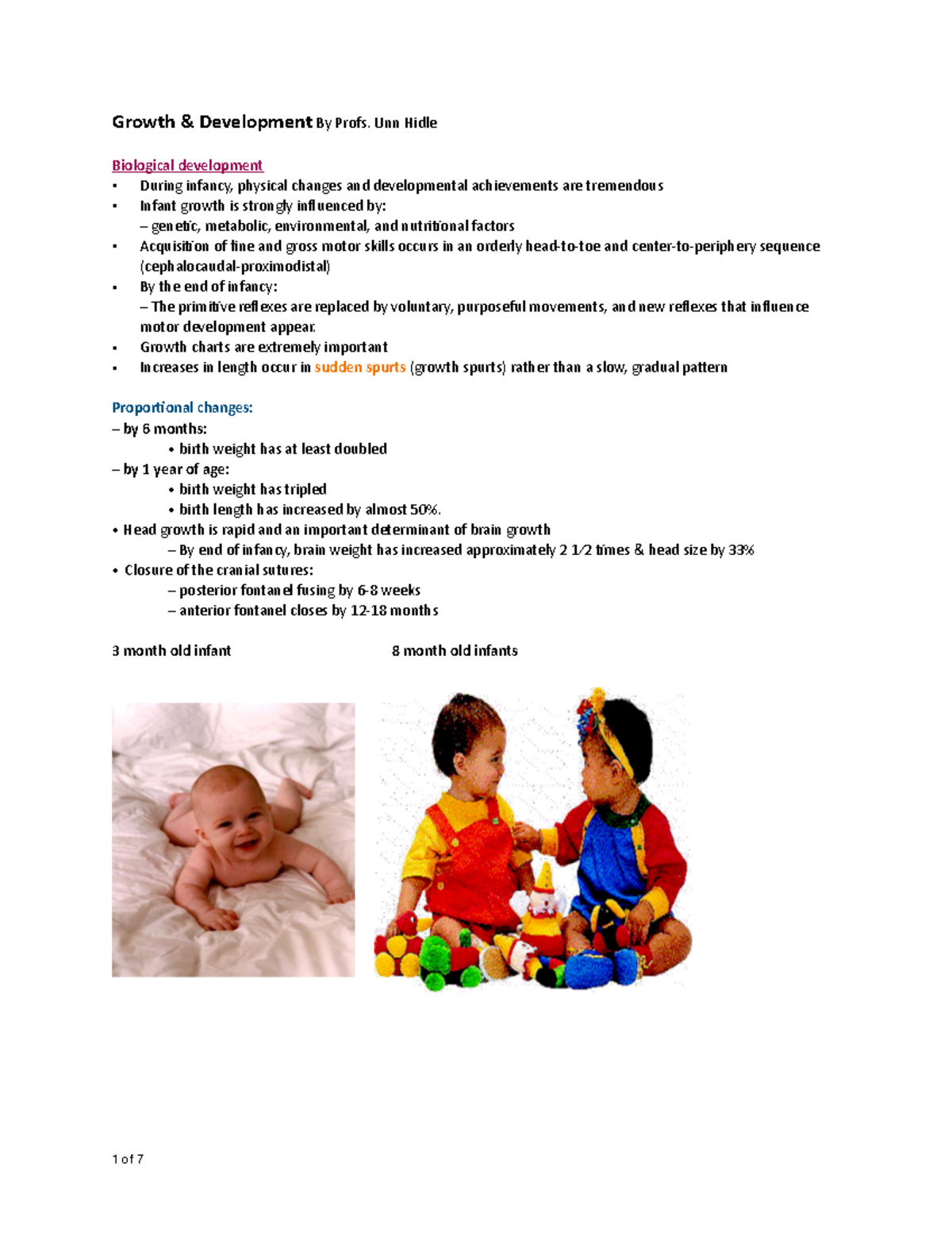 Growth & Development 0-1yr - Growth & Development By Profs. Unn Hidle ...