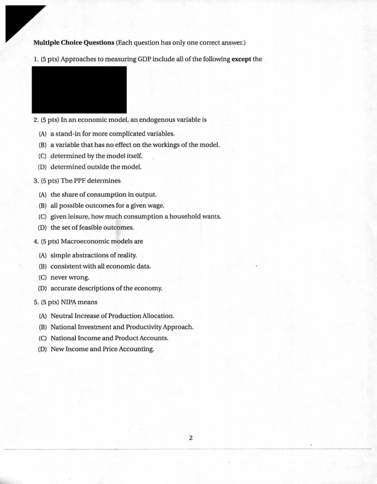 Midterm 101 midterm 1 - Multiple Choice Questions (Each question has only one correct answer.) 1 ...