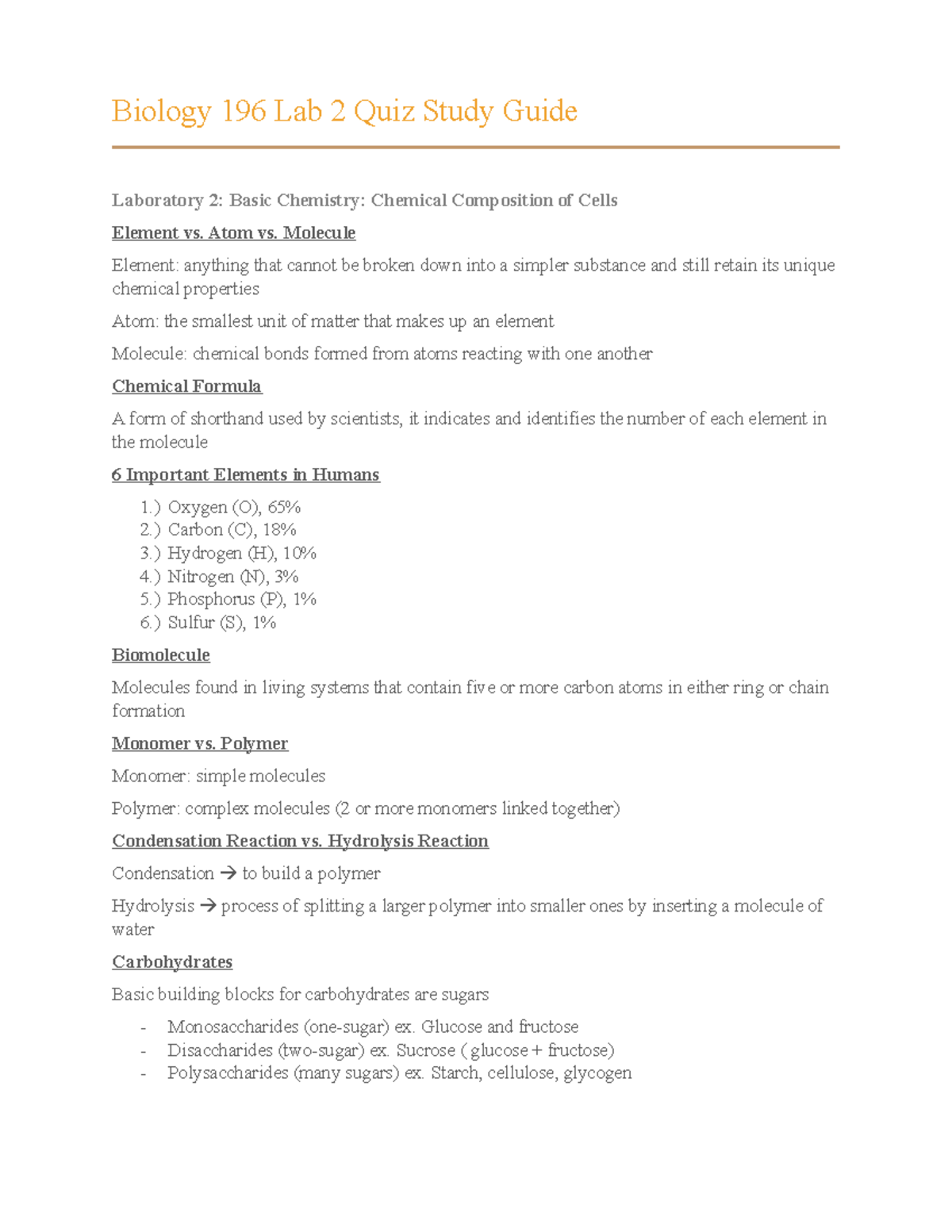 Biology 196 Lab 2 Quiz Study Guide - Biology 196 Lab 2 Quiz Study Guide ...