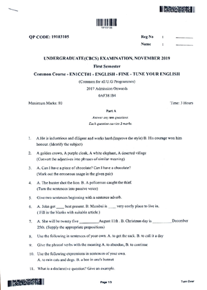 Fine Tune QP 2020 - question paper 2020 - QP CODE: 21102505 Reg No : ..................... Name ...