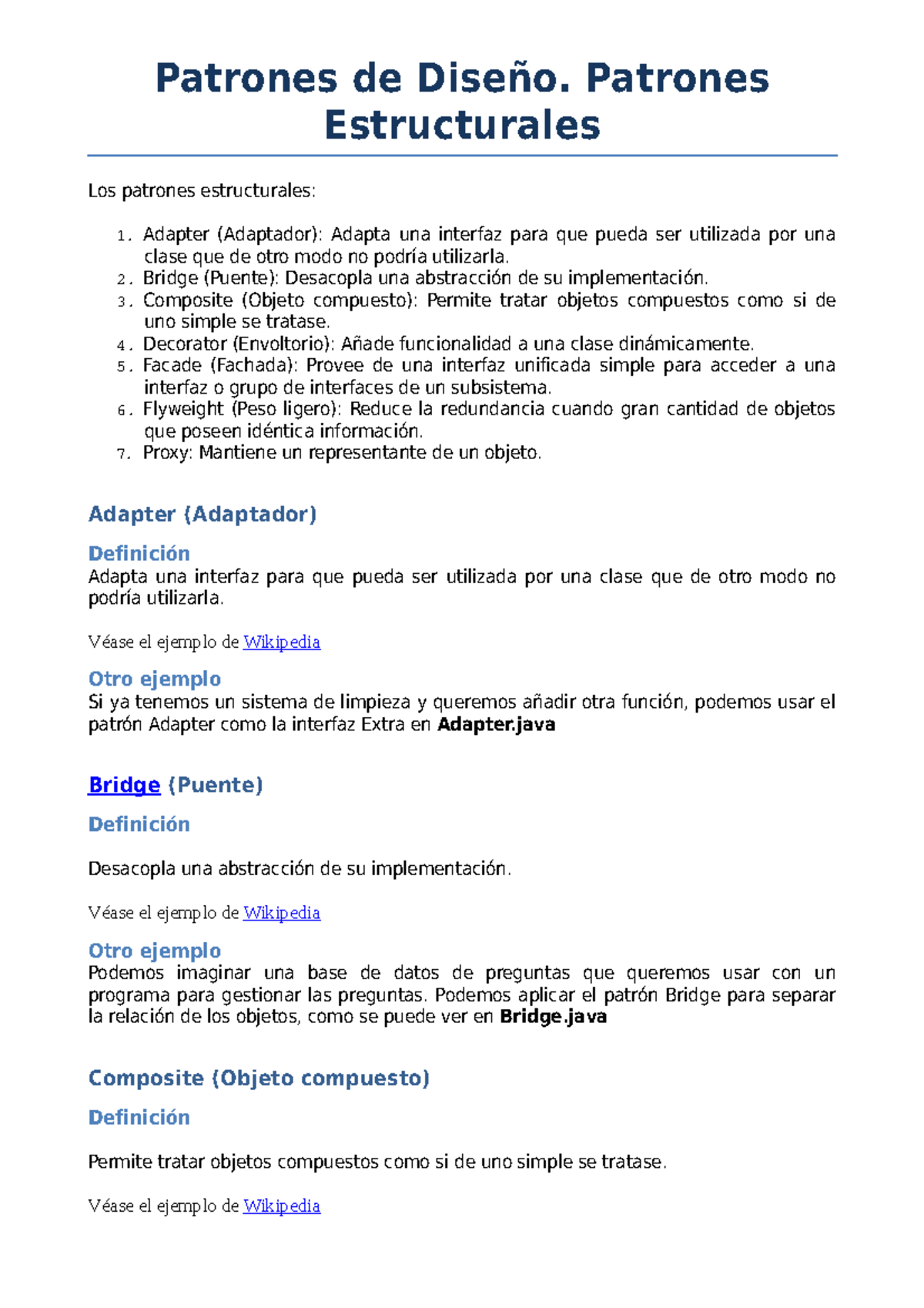 Patrones Diseño Java Estructurales - Patrones de Diseño. Patrones Estructurales Los patrones ...