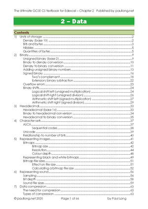 Unit 2 Assessment Test - Data representation - Name: Class: Mark: 1 ...