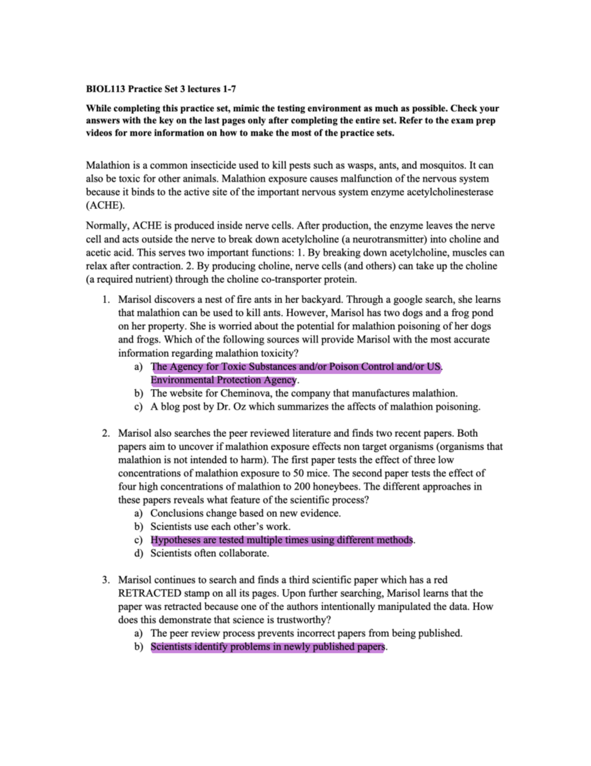 Practice set 3: Marcus - BIO 113 - Studocu