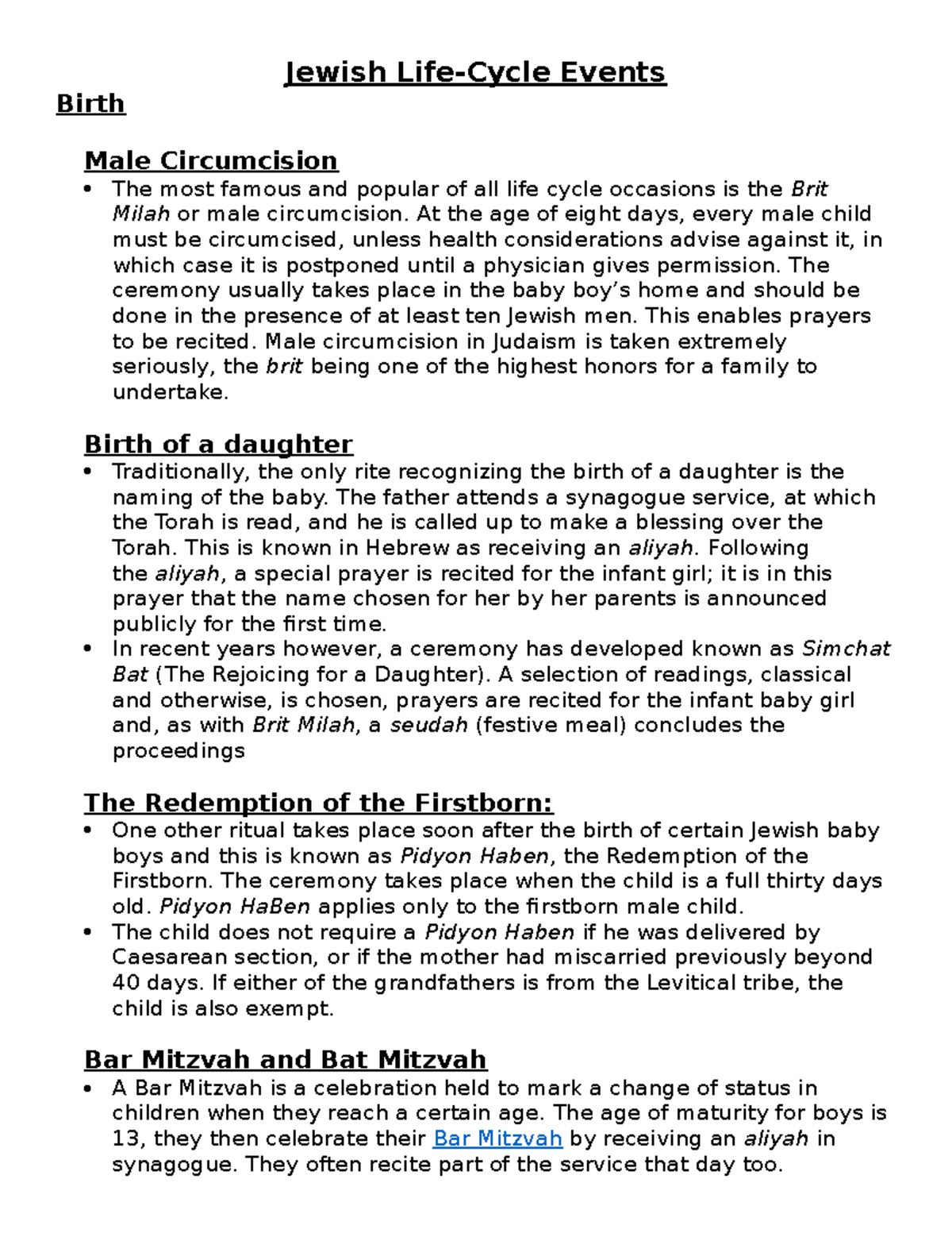 Cultural Assignment: Jewish Life - Jewish Life-Cycle Events Birth Male ...