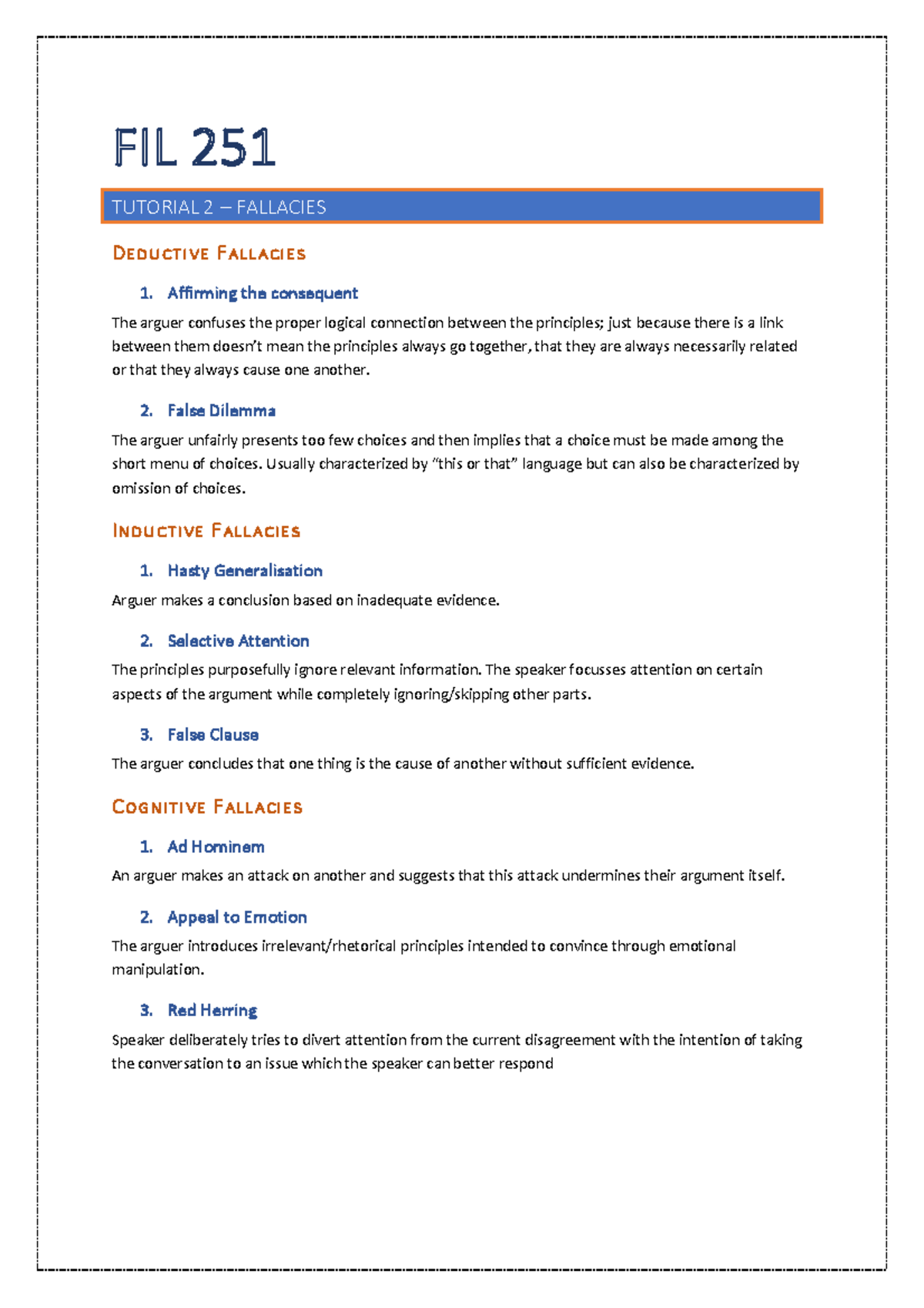TUT 2 - Class notes made during the secondFIL 251 Tut, deals with the ...