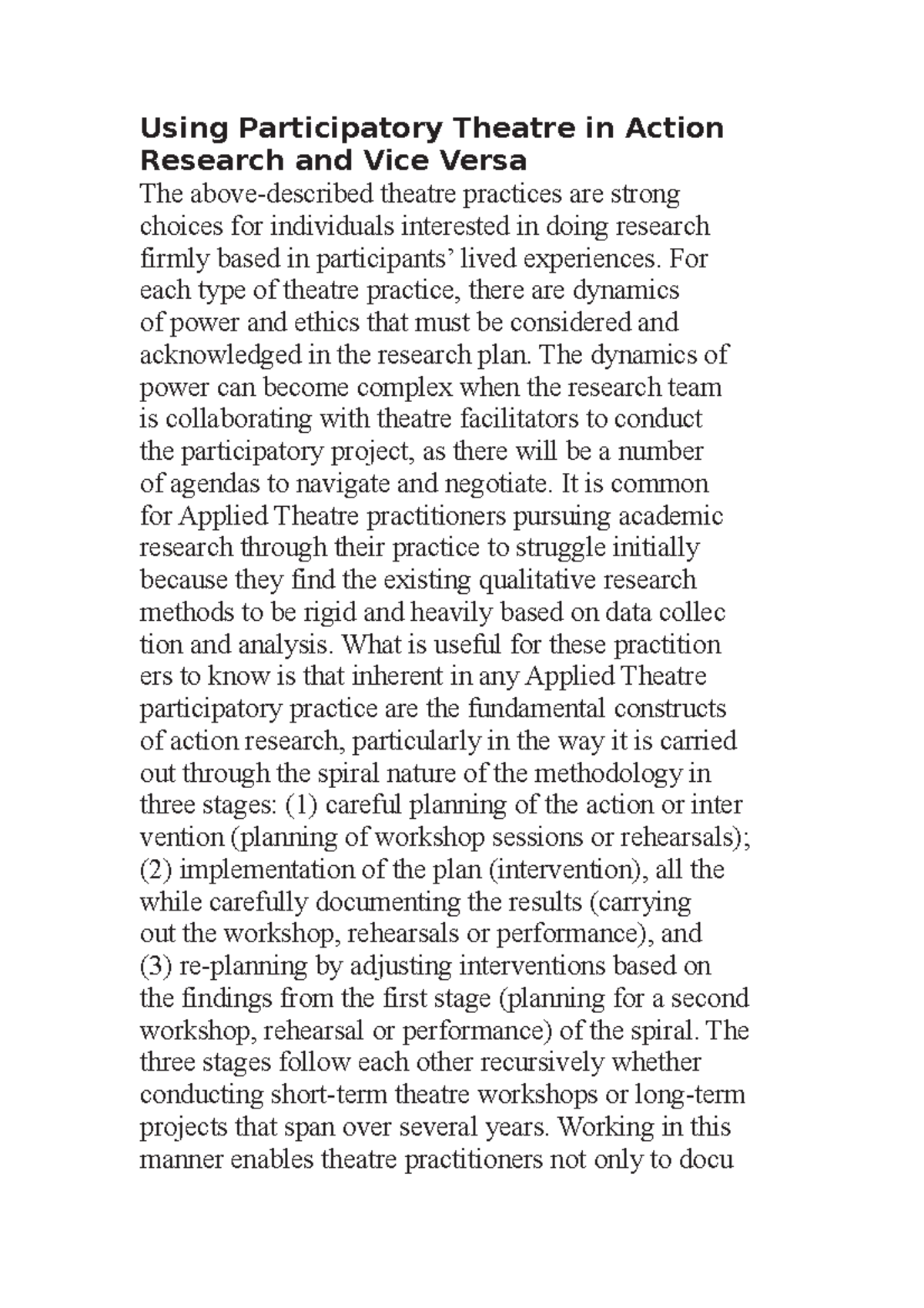 Using Participatory Theatre in Action Research and Vice Versa - Using ...