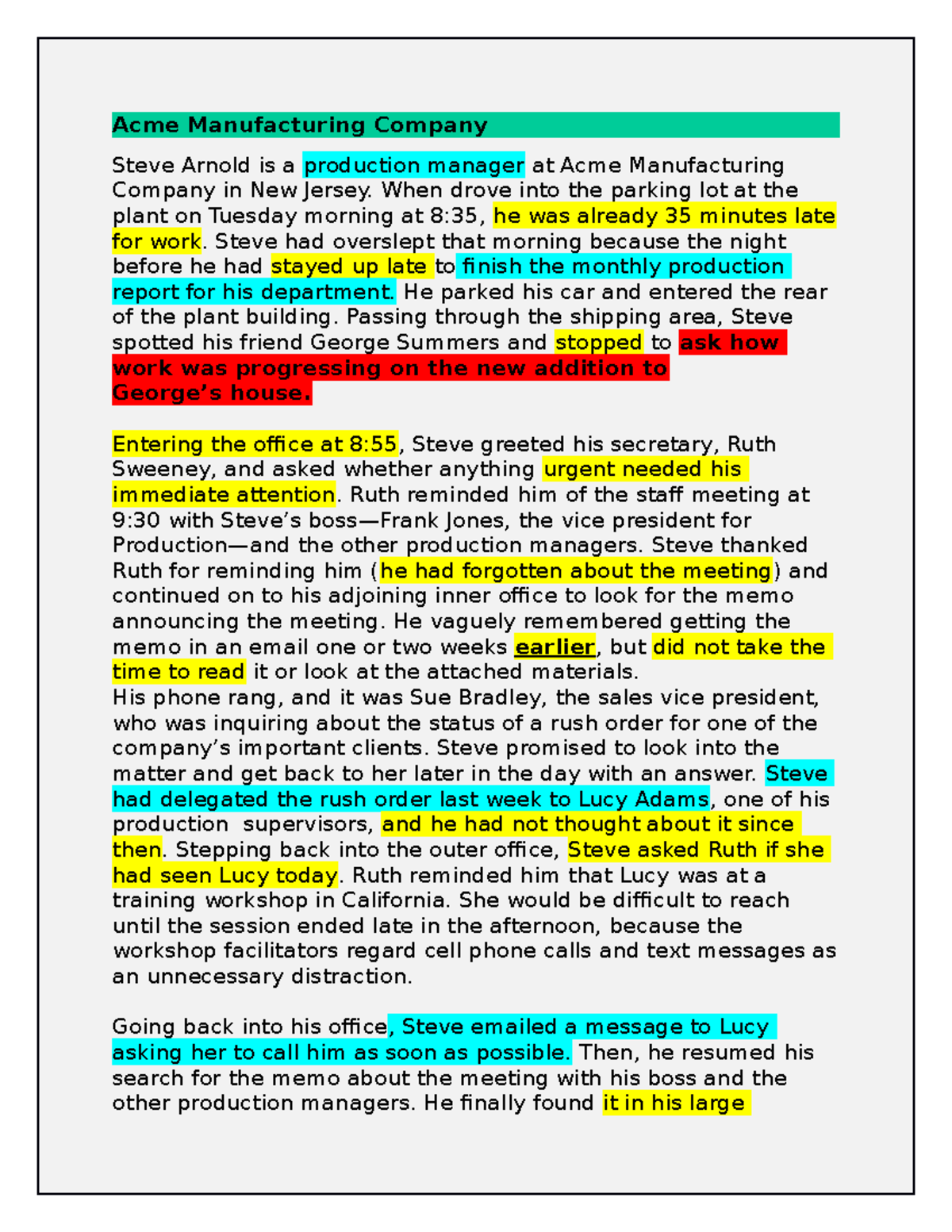 Acme case 1 - case study - Acme Manufacturing Company Steve Arnold is a production manager at ...