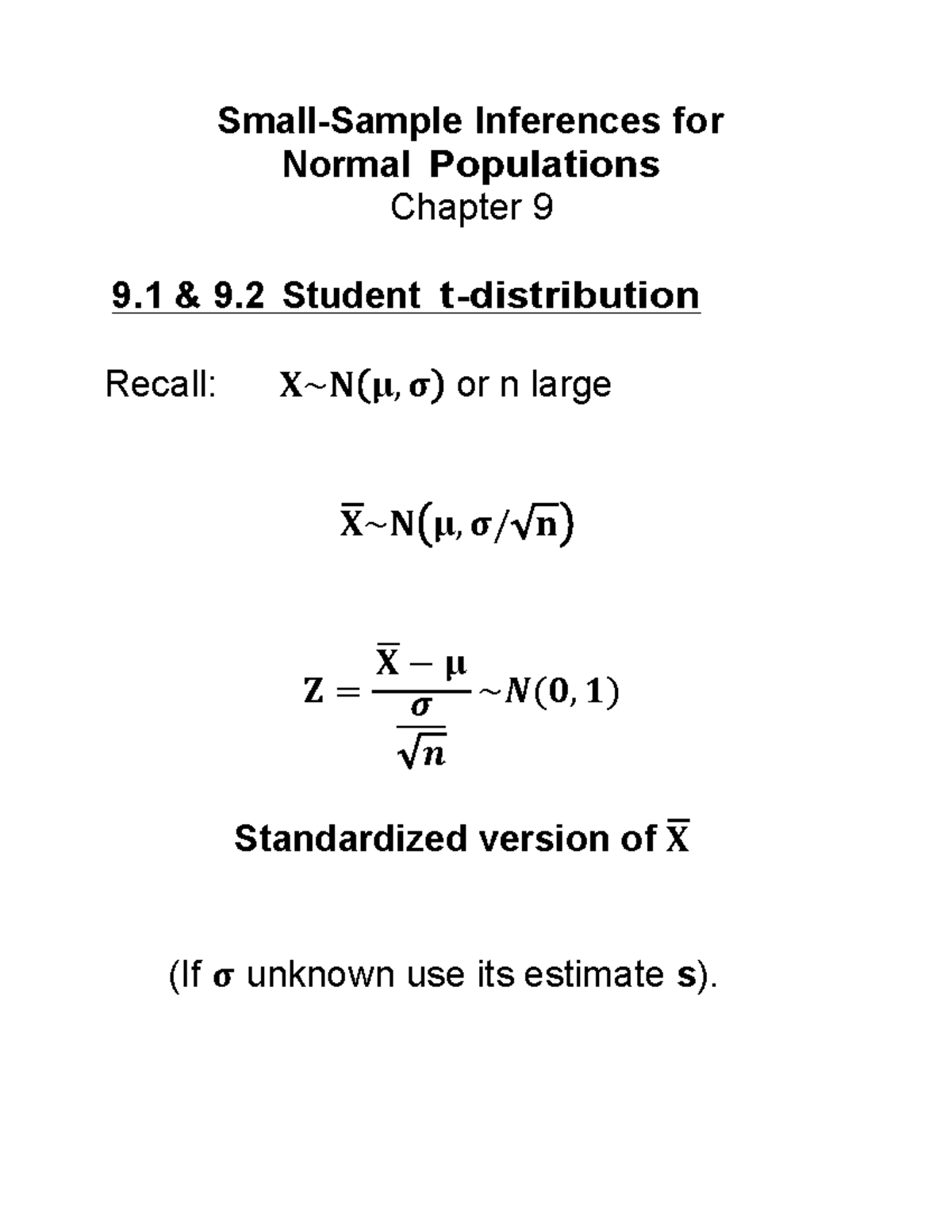 Confidence Interval for T - Small-Sample Inferences for Normal ...