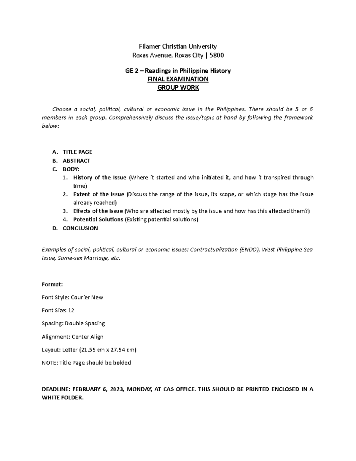 Final-Examination-GE2 - Filamer Christian University Roxas Avenue ...