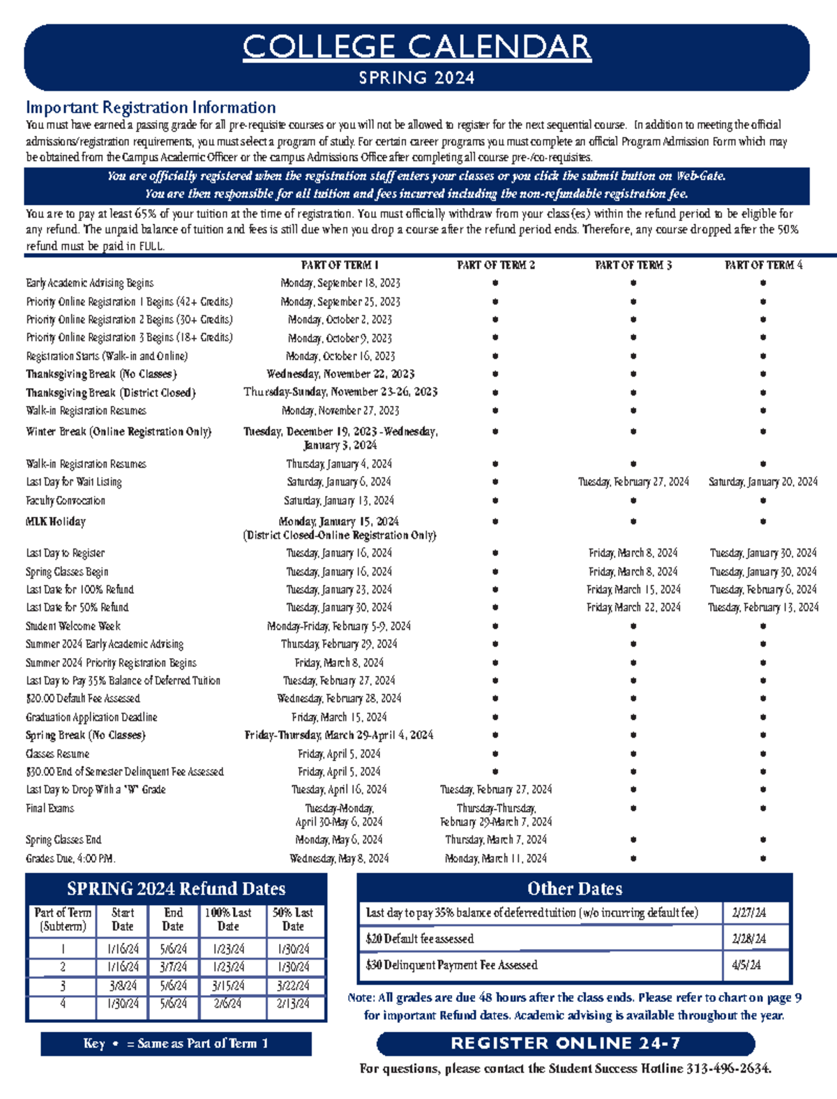 Academic Calendar Spring 2024 - Important Registration Information You ...