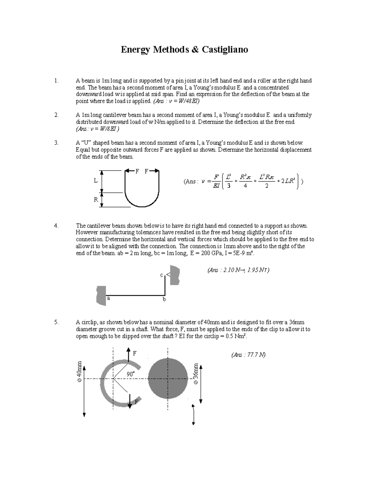 Energy Methods & Castigliano tutorial - Energy Methods & Castigliano A ...