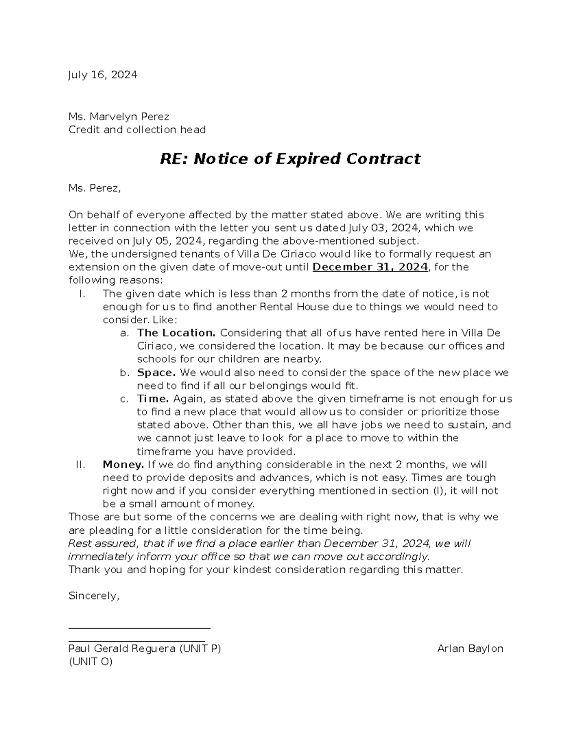Notice of Expired Contracts - July 16, 2024 Ms. Marvelyn Perez Credit ...
