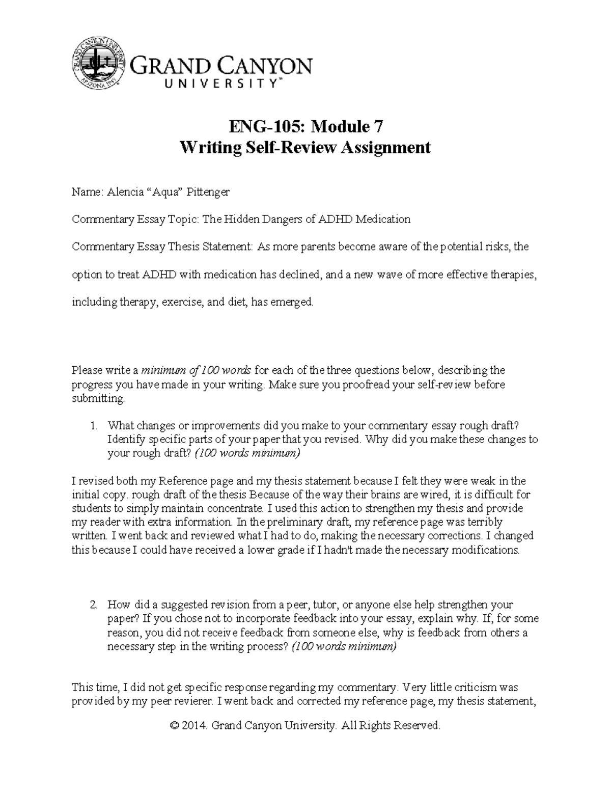 ENG 105 RS Self Review Assignment - ENG-105: Module 7 Writing Self ...