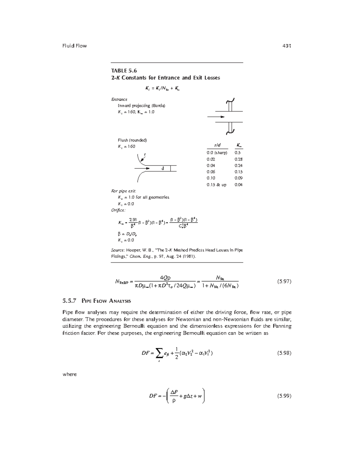 Albright's Chemical Engineering - Fluid Flow 431 (5) 5.5 PIPE FLOW ...
