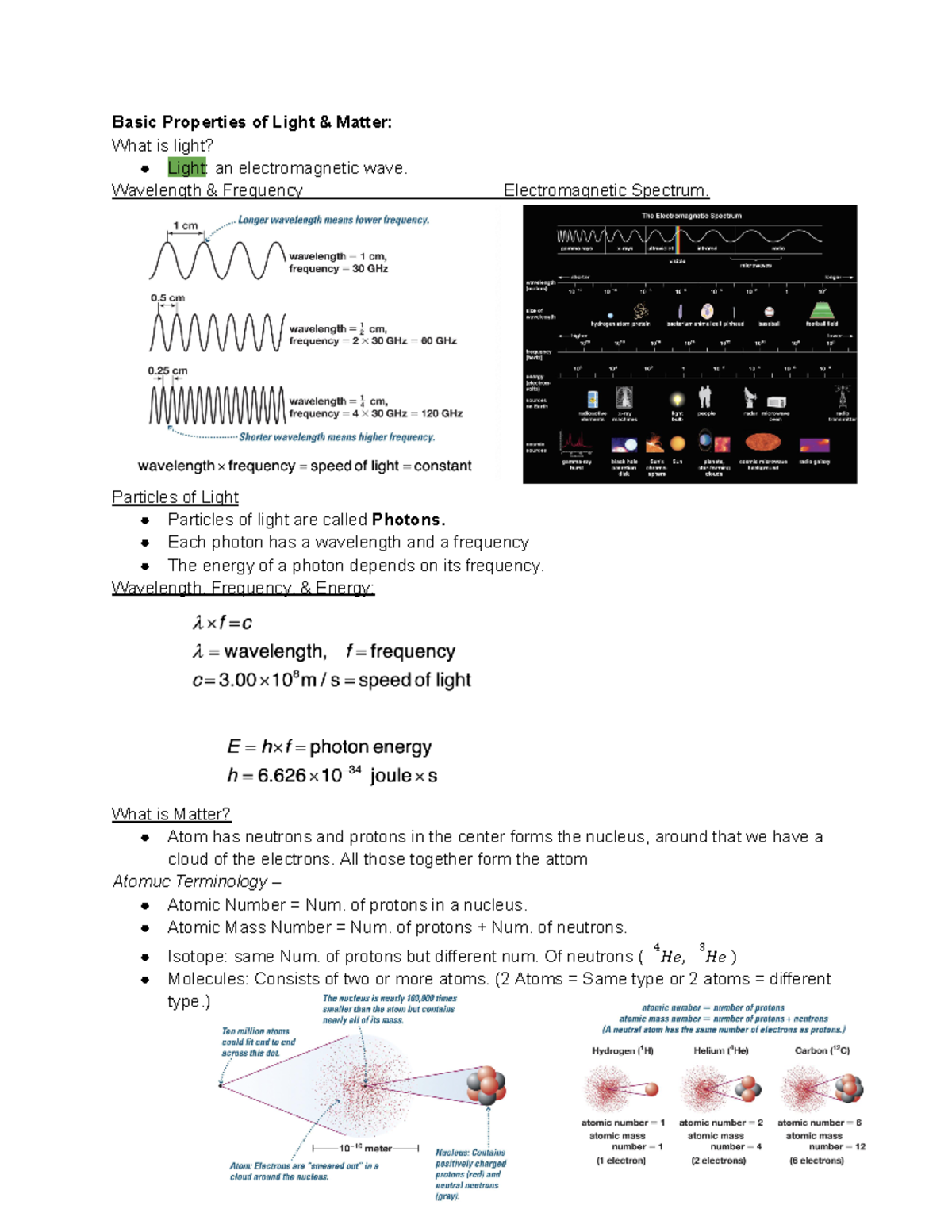 Ch. 5 Light - Telescopes - Basic Properties of Light & Matter: What is ...