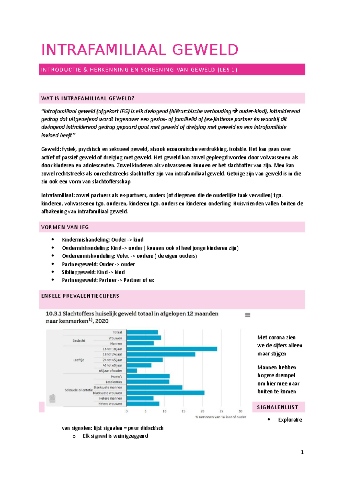 Intrafamiliaal geweld samenvatting - INTRAFAMILIAAL GEWELD INTRODUCTIE & HERKENNING EN SCREENING ...