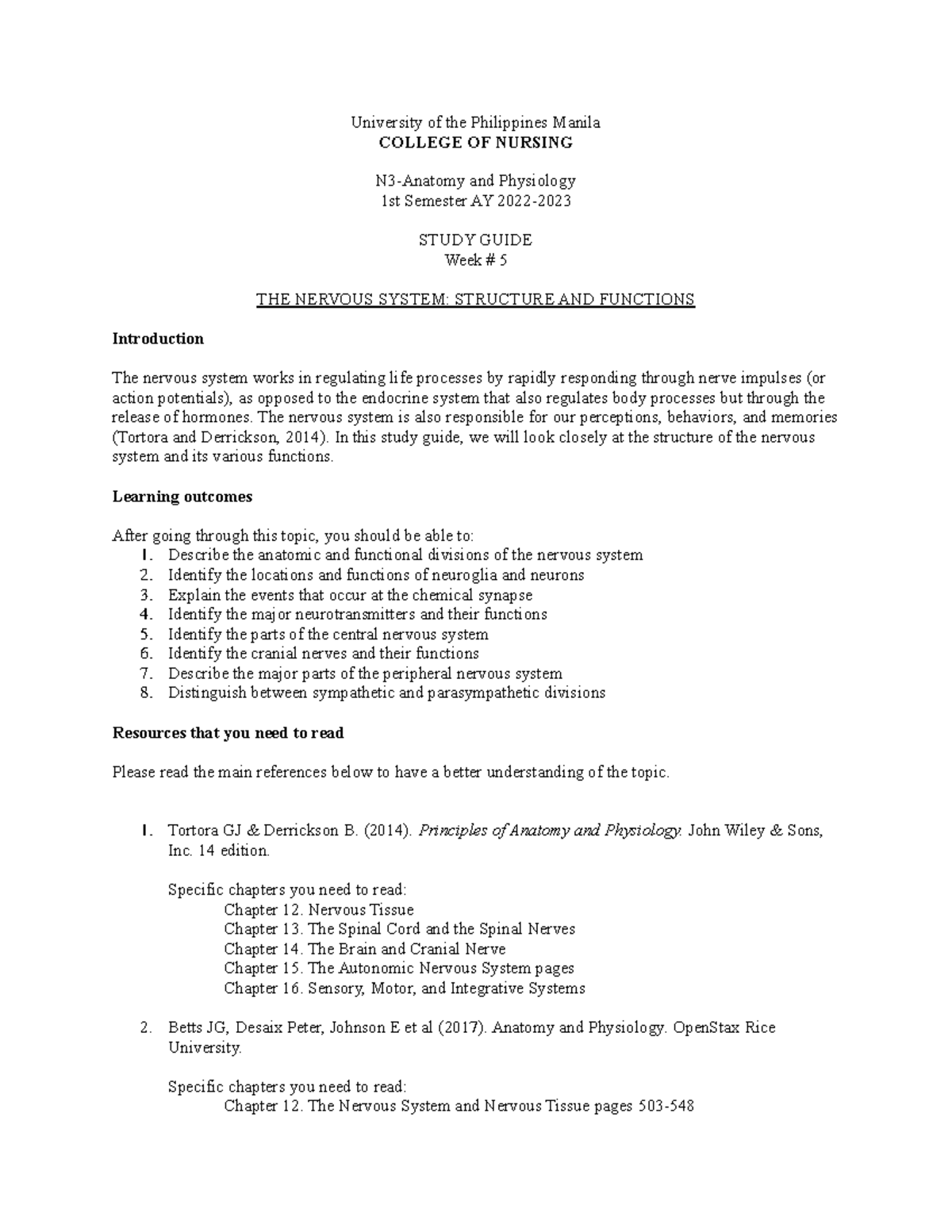Nursing 3- Nervous System- Structure and Functions study guide ...