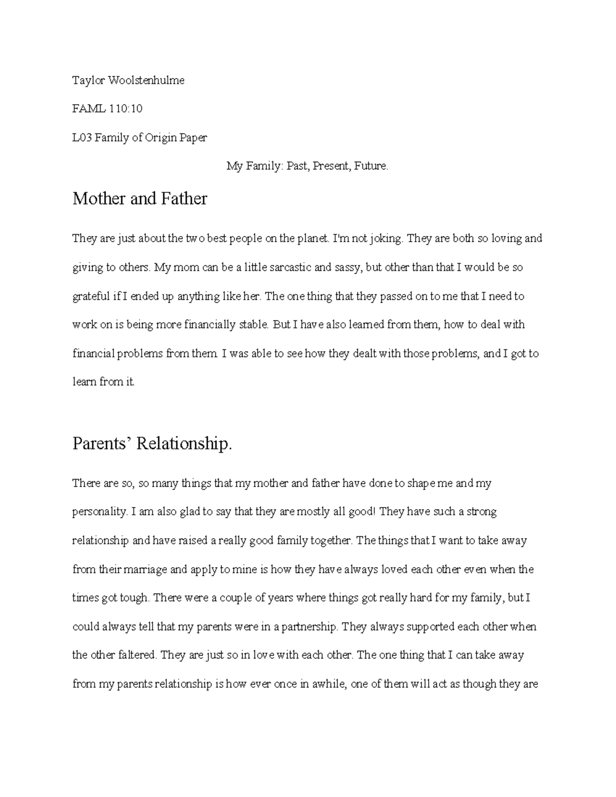 L03 Family of Origin Paper - Mother and Father They are just about the ...