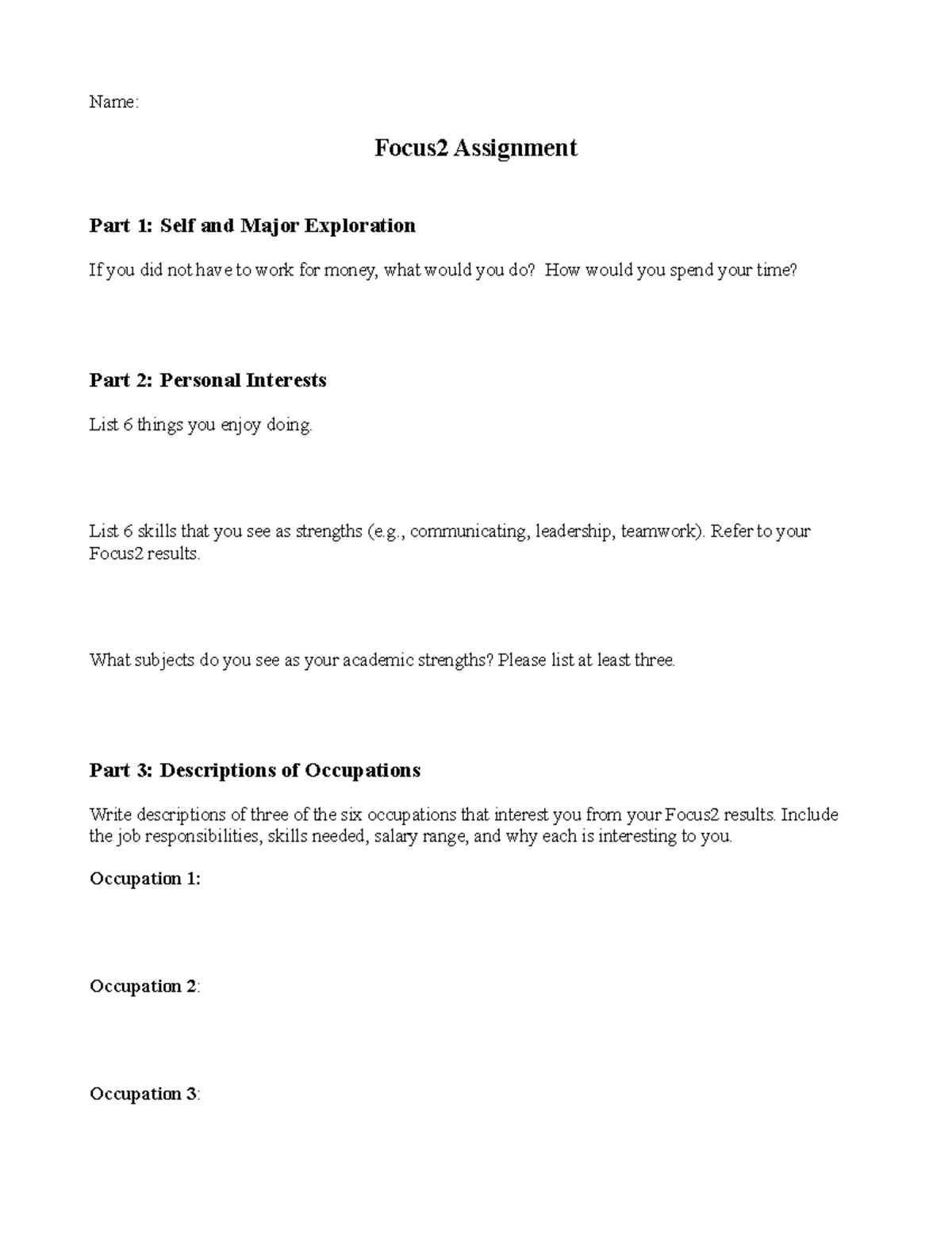 Focus 2 assignment for Rowan 101 - Name: Focus2 Assignment Part 1: Self ...