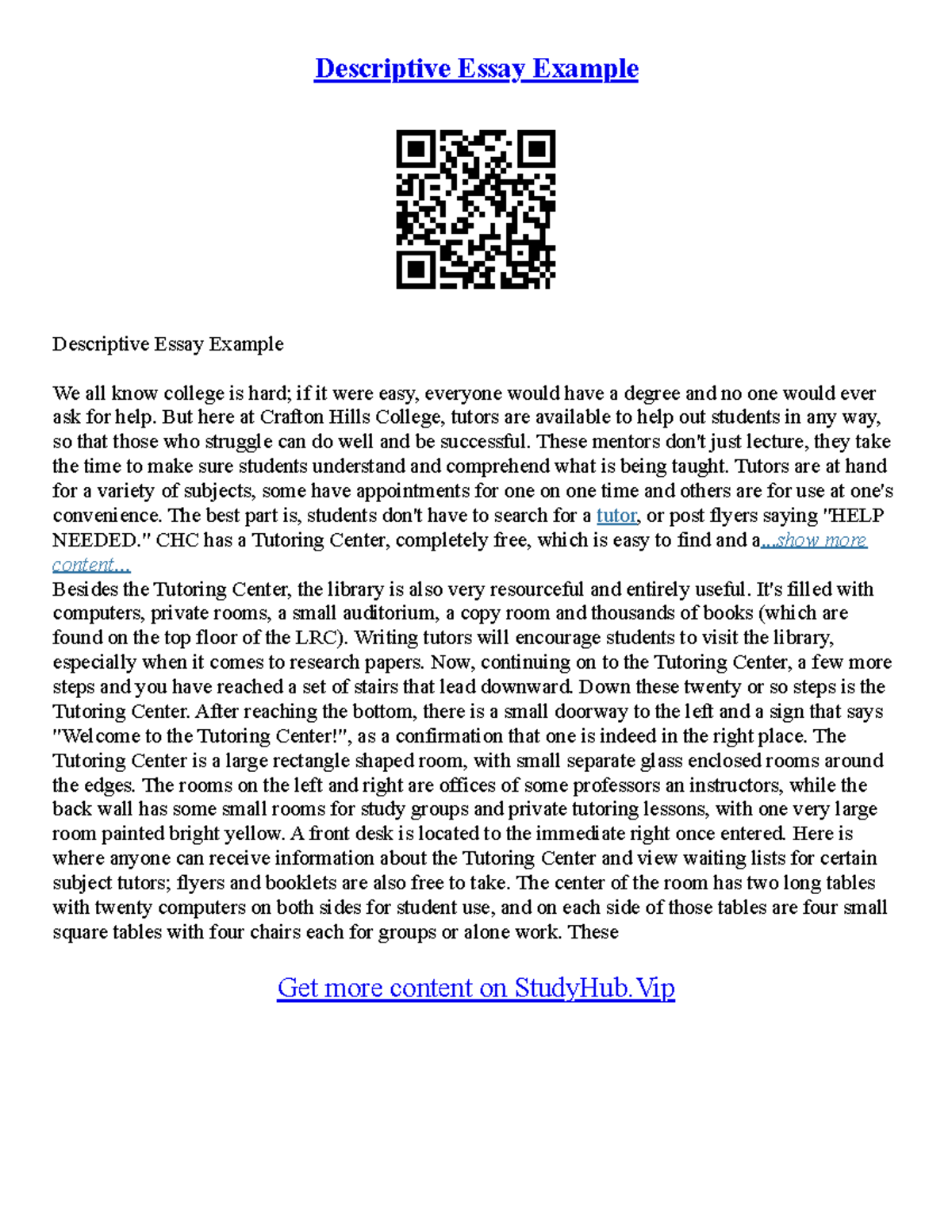 Personal Descriptive Essay Example - Descriptive Essay Example ...