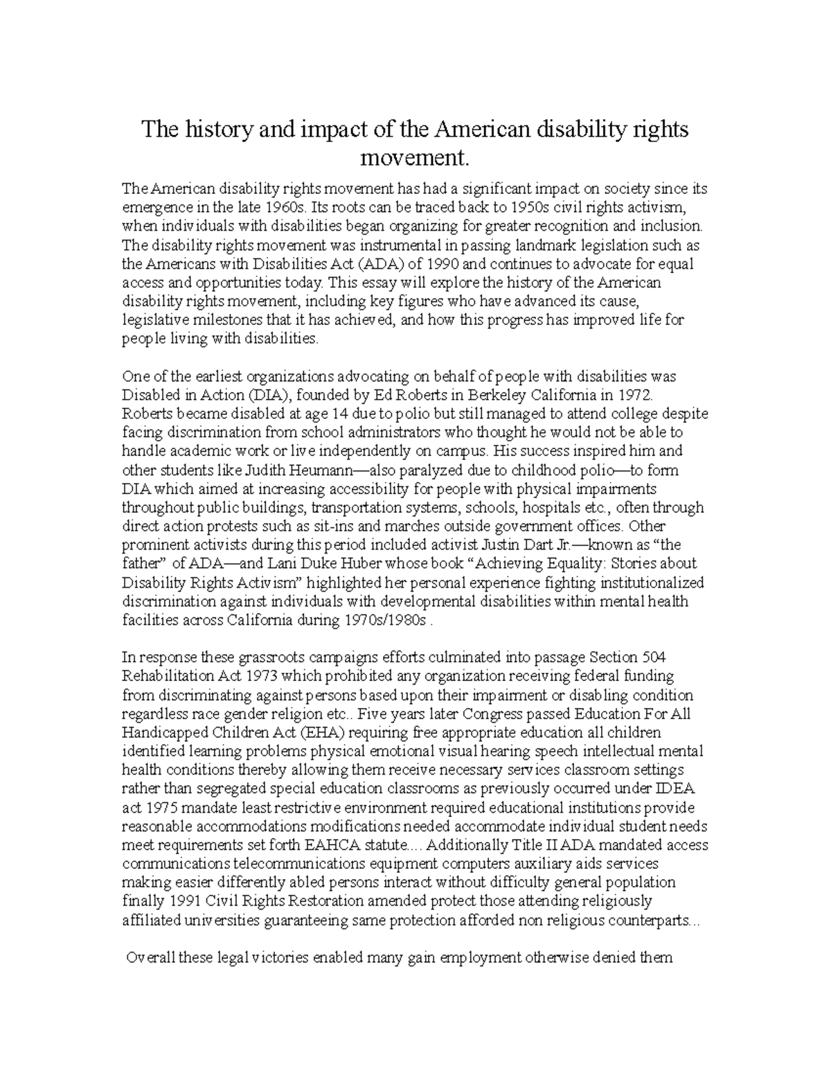 The history and impact 2 - The American disability rights movement has ...