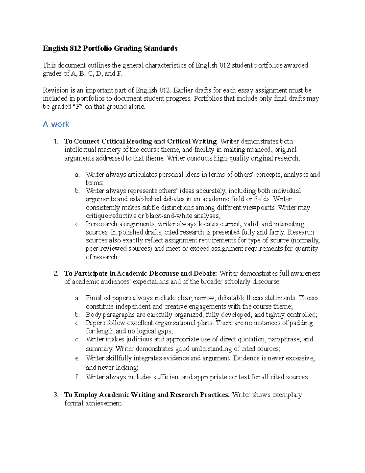 Portfolio Grading Standards-812-4 - English 812 Portfolio Grading ...