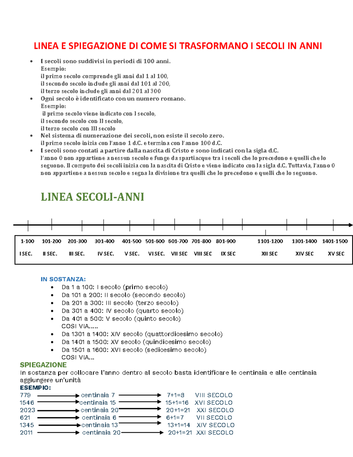 Linea E Spiegazione DI COME SI Trasformano I Secoli IN ANNI - LINEA E SPIEGAZIONE DI COME SI ...