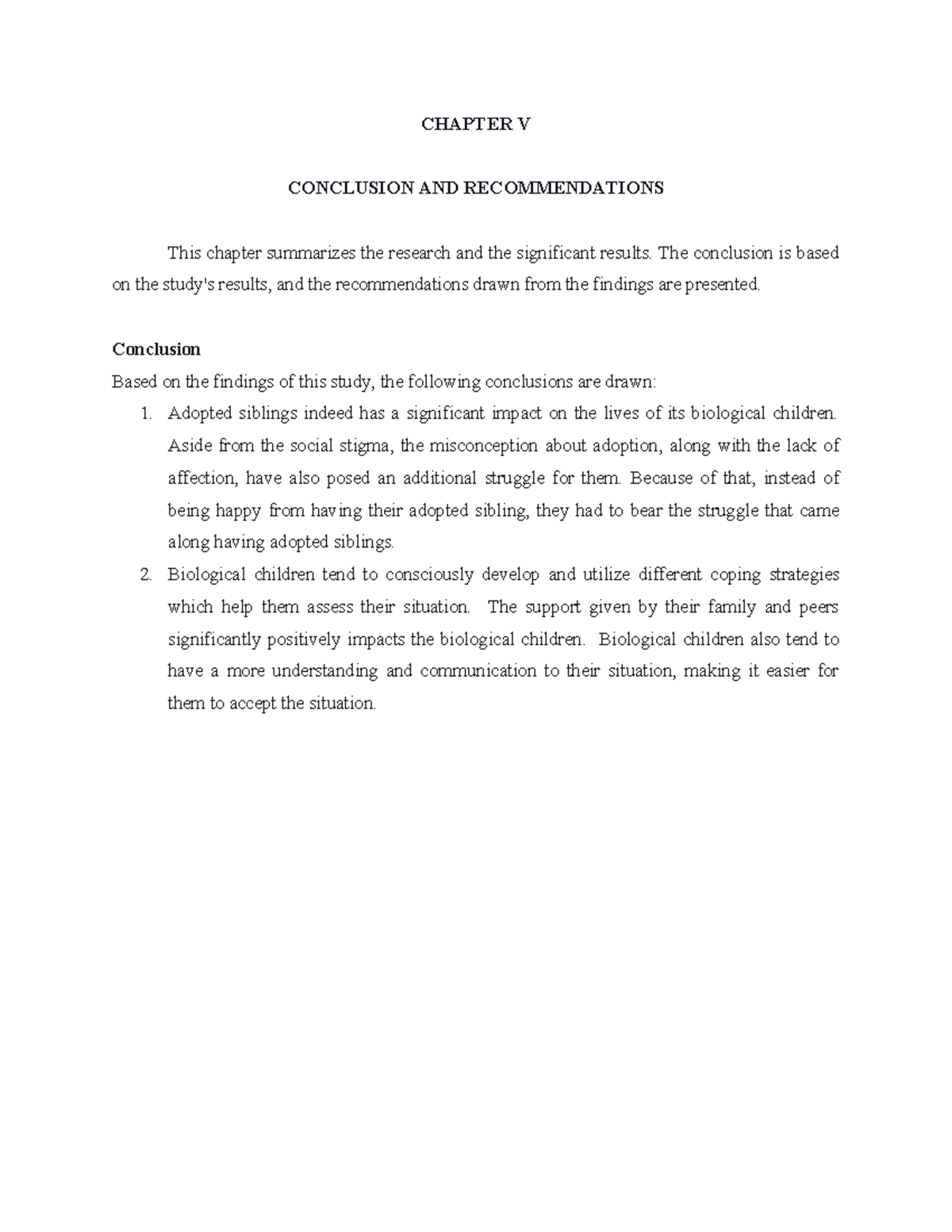Chapter V final - CHAPTER V CONCLUSION AND RECOMMENDATIONS This chapter ...