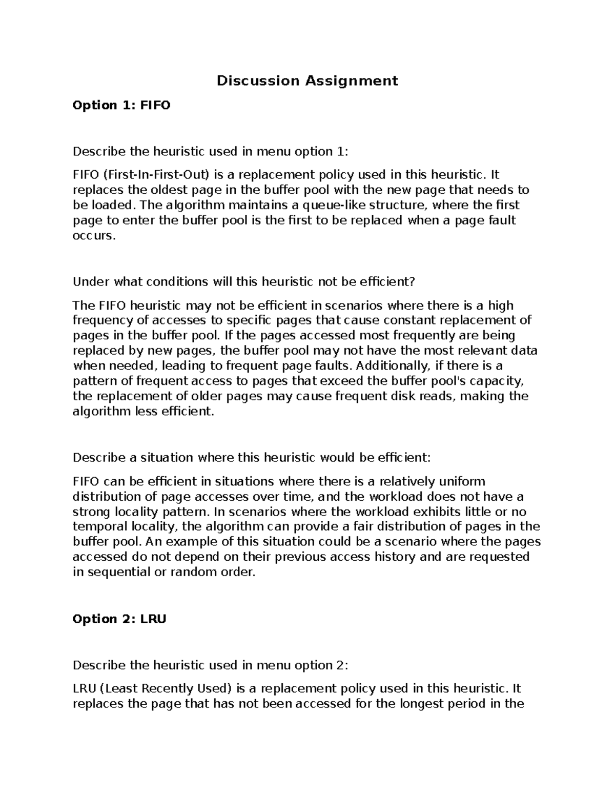 Discussion Assignment Unit 7 - Discussion Assignment Option 1: FIFO ...