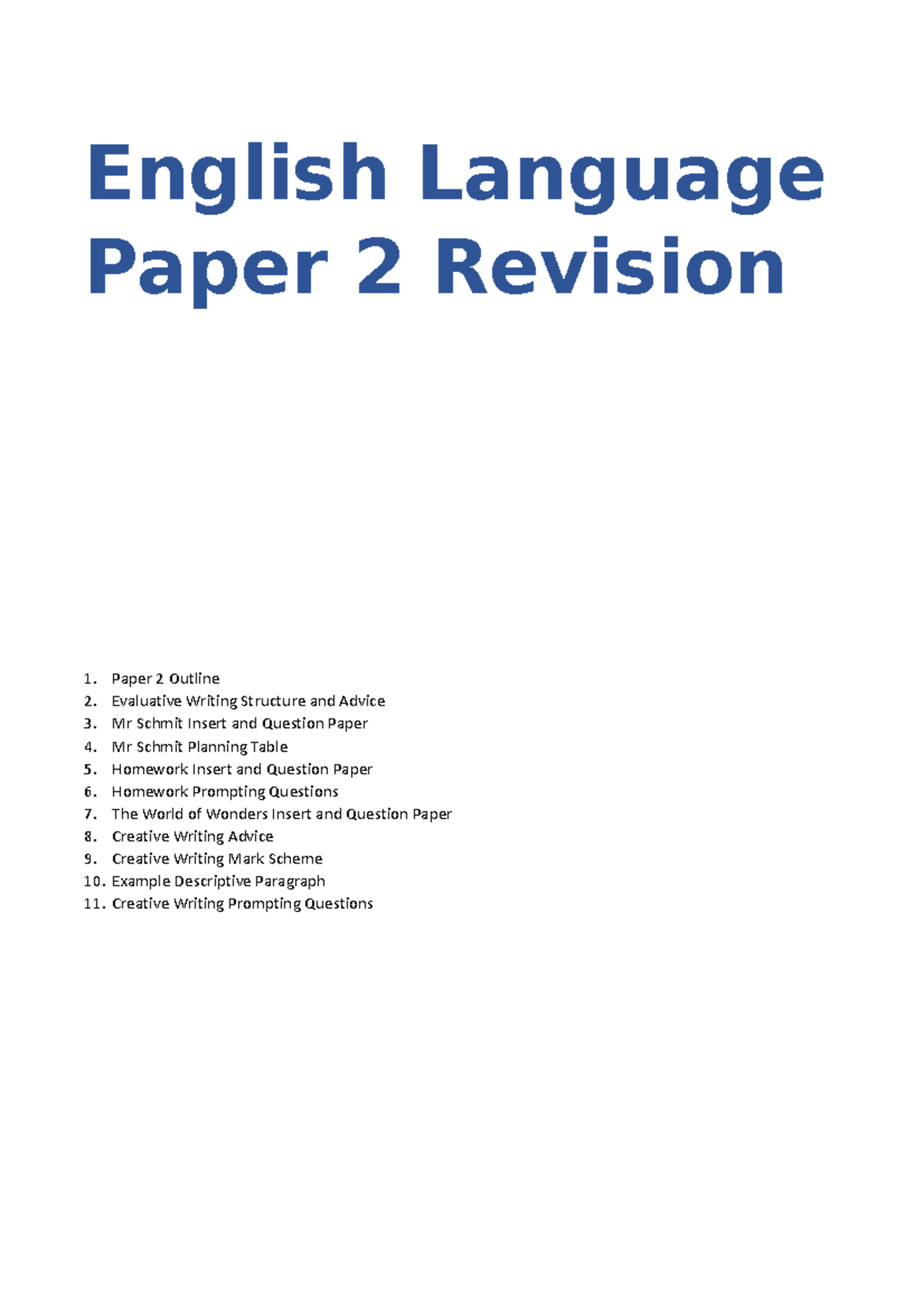 English Language Paper 2 Revision Pack - English Language Paper 2 ...