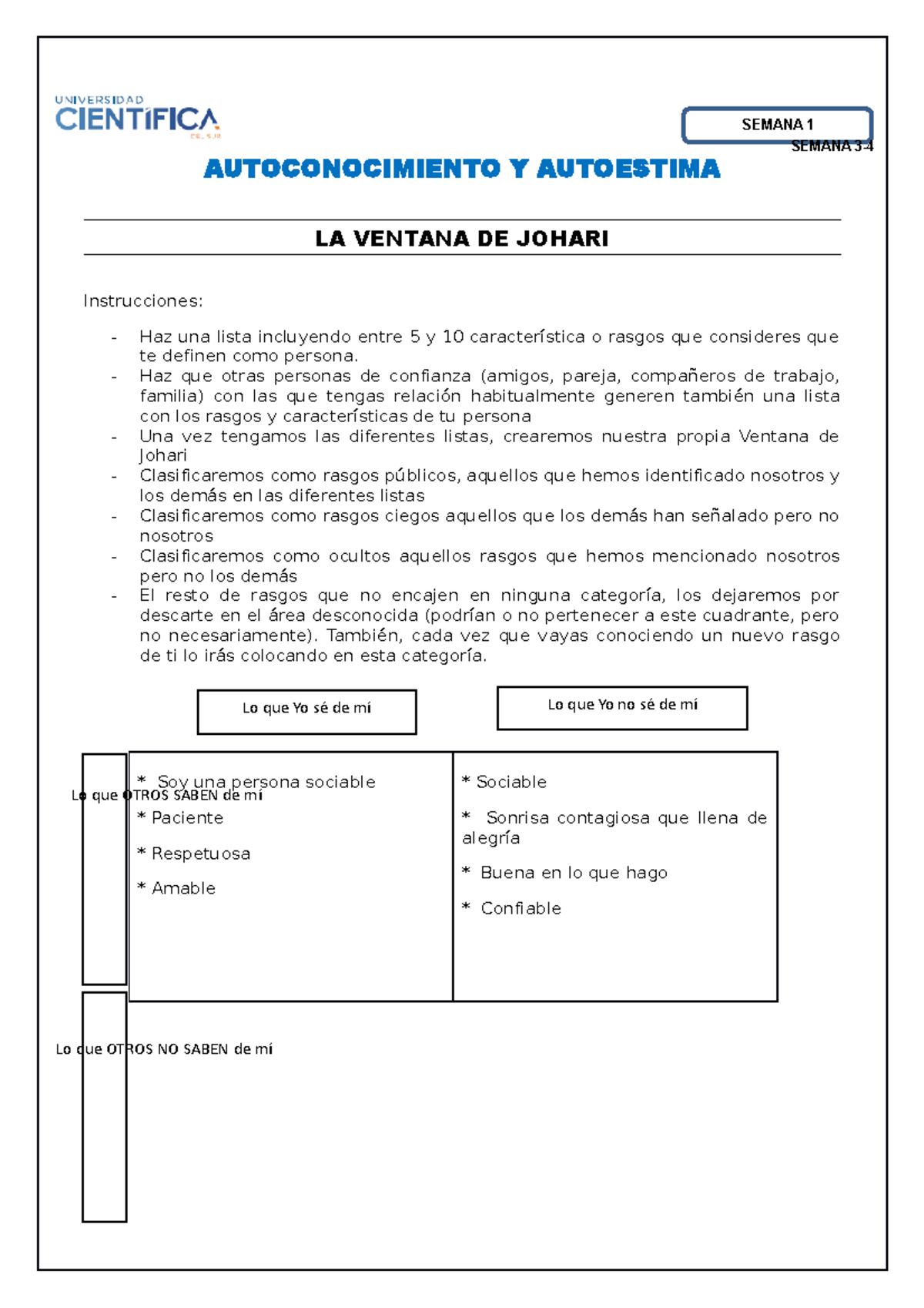 MAPA Representacional 1 - AUTOCONOCIMIENTO Y AUTOESTIMA LA VENTANA DE ...