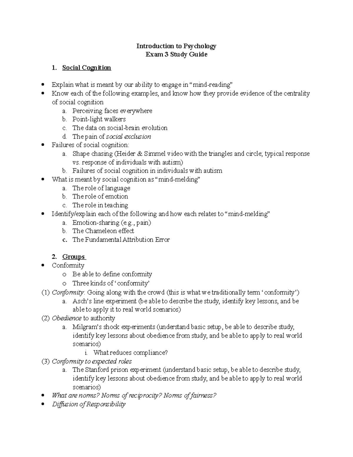 Introduction to Psychology Exam 3 Study Guide - Studocu
