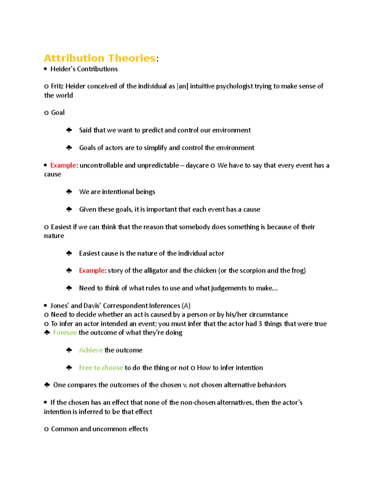 Attribution Theories psychology - Attribution Theories: Heider’s ...