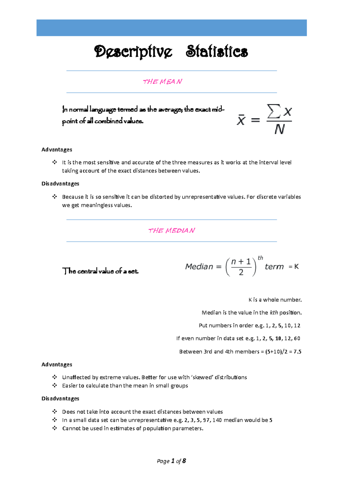Lecture notes, lecture 3 - Descriptive stats - Descriptive Statistics ...