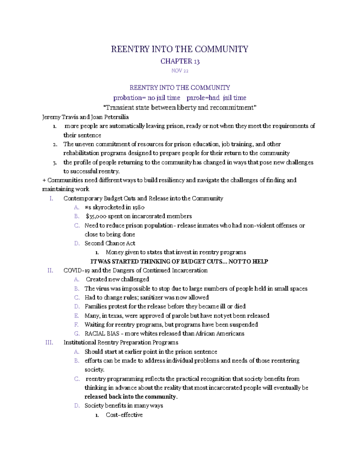 CHP13 Reentry Into the Community - REENTRY INTO THE COMMUNITY CHAPTER ...