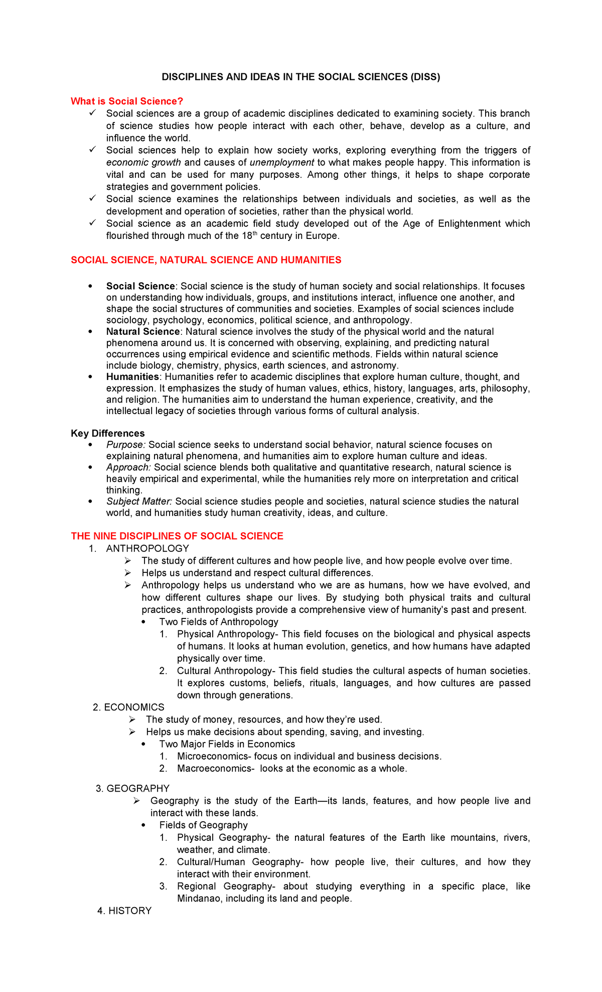 DISS Study Guide - DISCIPLINES AND IDEAS IN THE SOCIAL SCIENCES (DISS ...