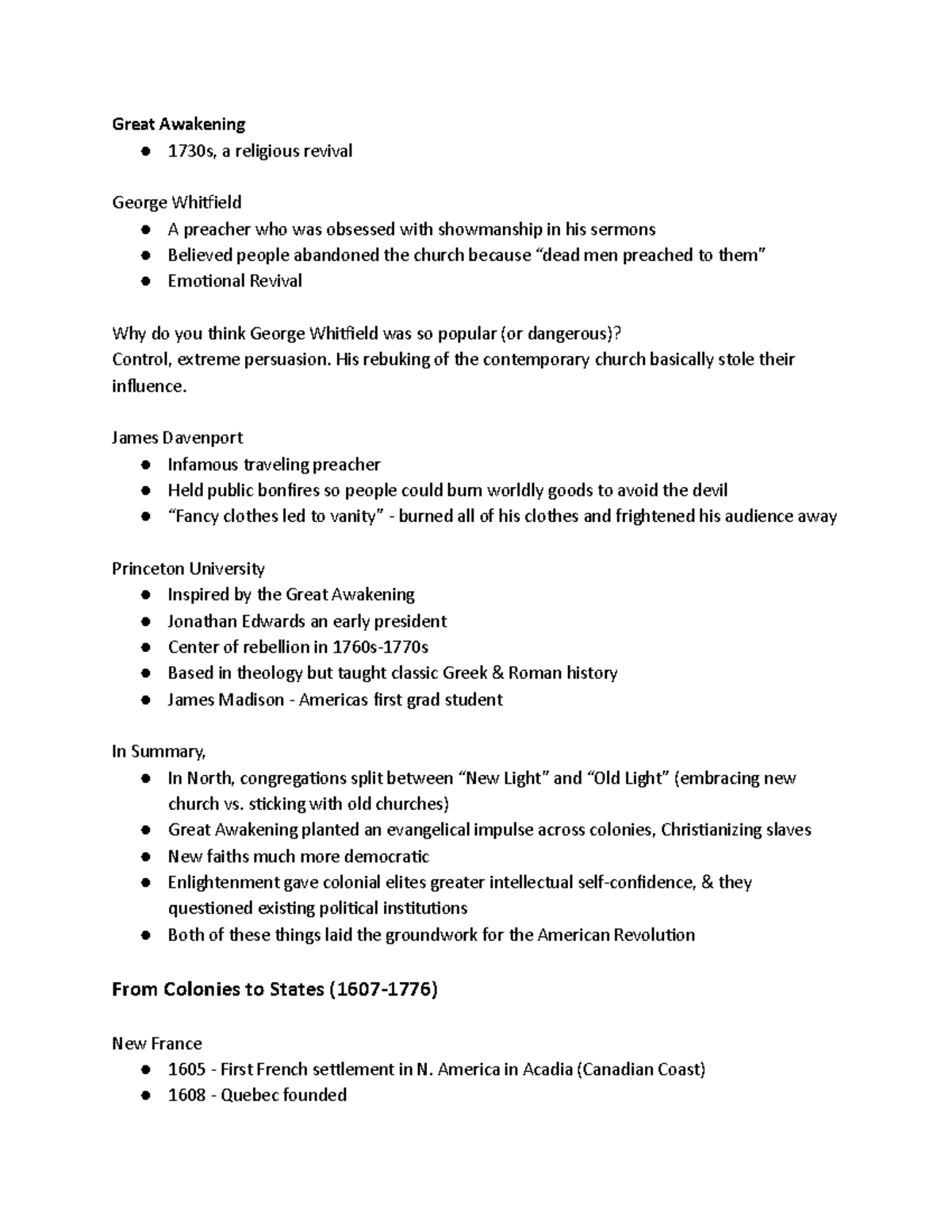 Lecture #8 - Great Awakening 1730s, a religious revival George ...