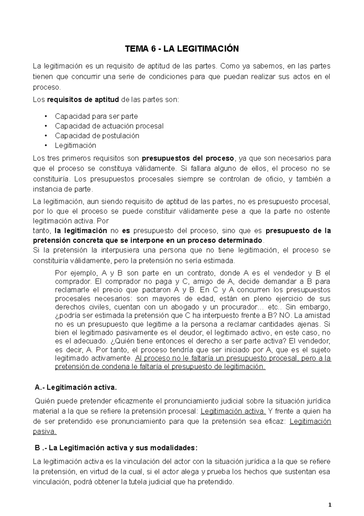 TEMA 6 - LA Legitimación - TEMA 6 - LA LEGITIMACIÓN La legitimación es ...