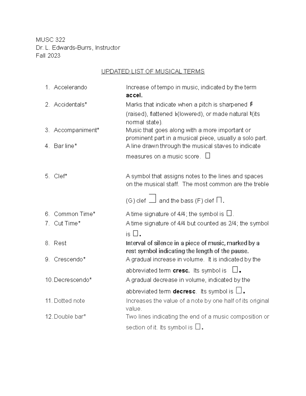 MUSC 322 - Basic Music Terms - ####### MUSC 322 Dr. L. Edwards-Burrs ...