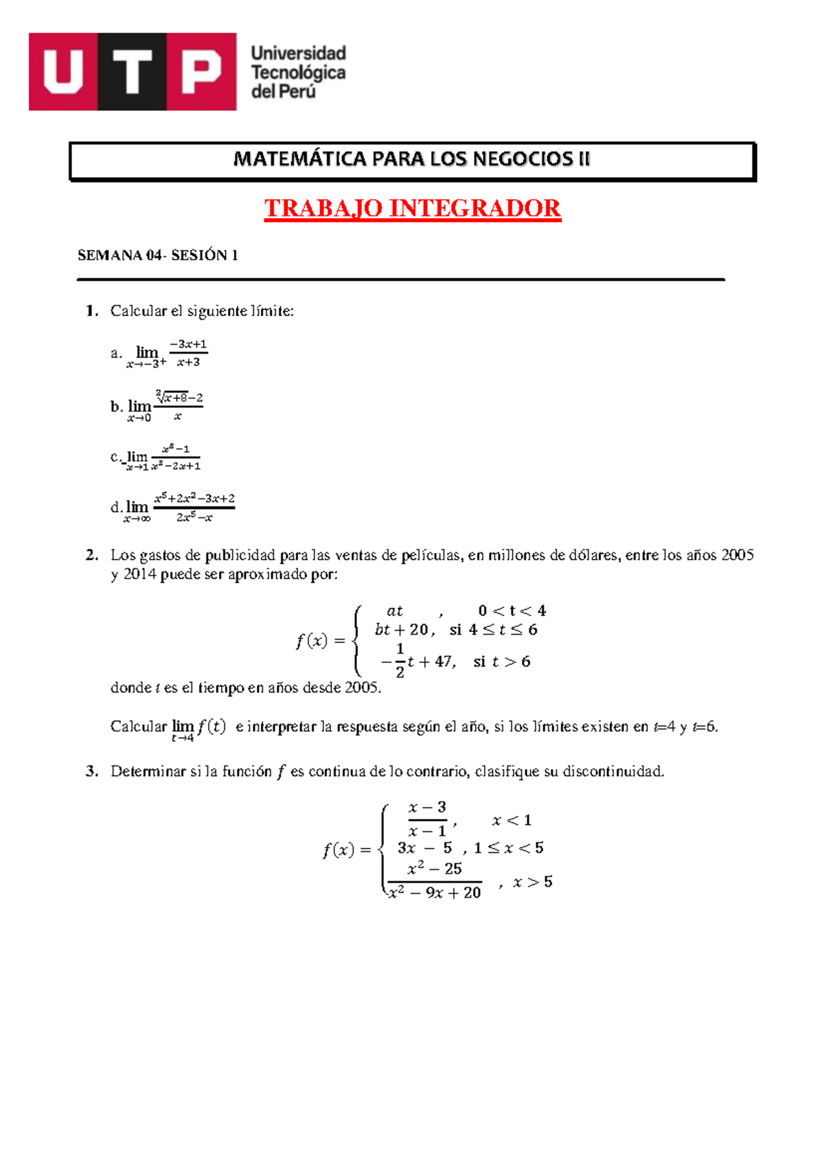 S04.s1-Participación Integradora - MATEM¡TICA PARA LOS NEGOCIOS II TRABAJO INTEGRADOR SEMANA 04 ...