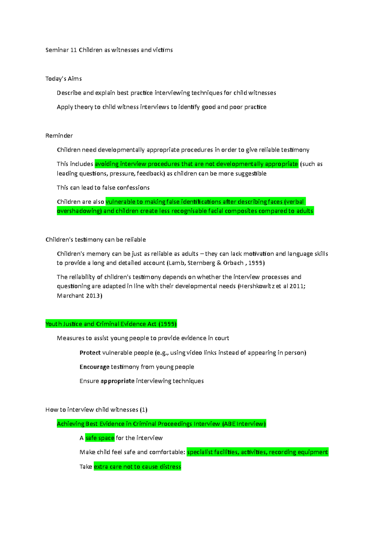 Seminar 11 Children as witnesses and victims - Seminar 11 Children as ...