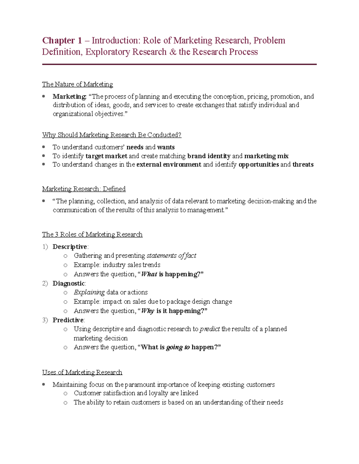 Notes mark302 - Chapter 1 – Introduction: Role of Marketing Research ...