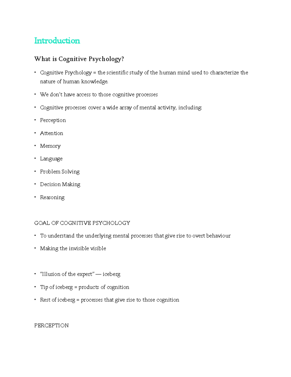 Cognitive Psych Notes Introduction What Is Cognitive Psychology
