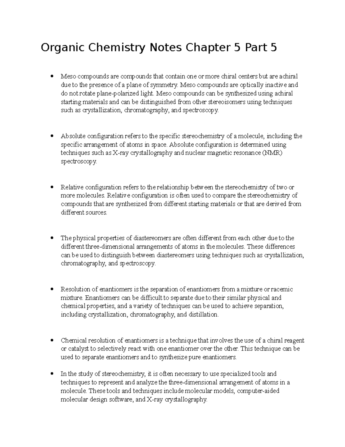Organic Chemistry Notes Chapter 5 Part 5 - Meso compounds are optically ...