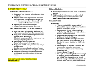 Understanding THE SELF - UNDERSTANDING THE SELF NOTES: Understanding ...