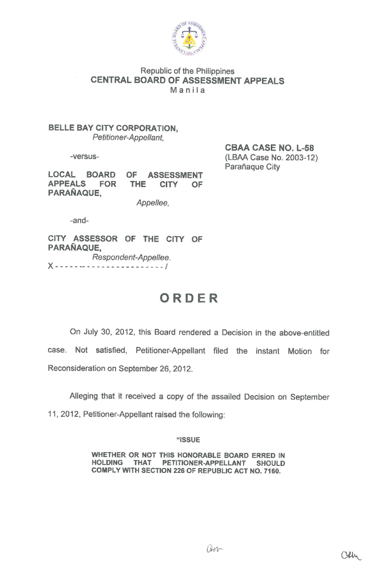 L 58 Order w dissenting opinion - Taxation - Studocu