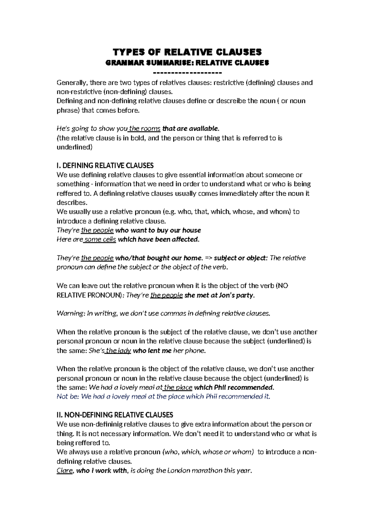 Types OF Relative Clauses - TYPES OF RELATIVE CLAUSES GRAMMAR SUMMARISE ...