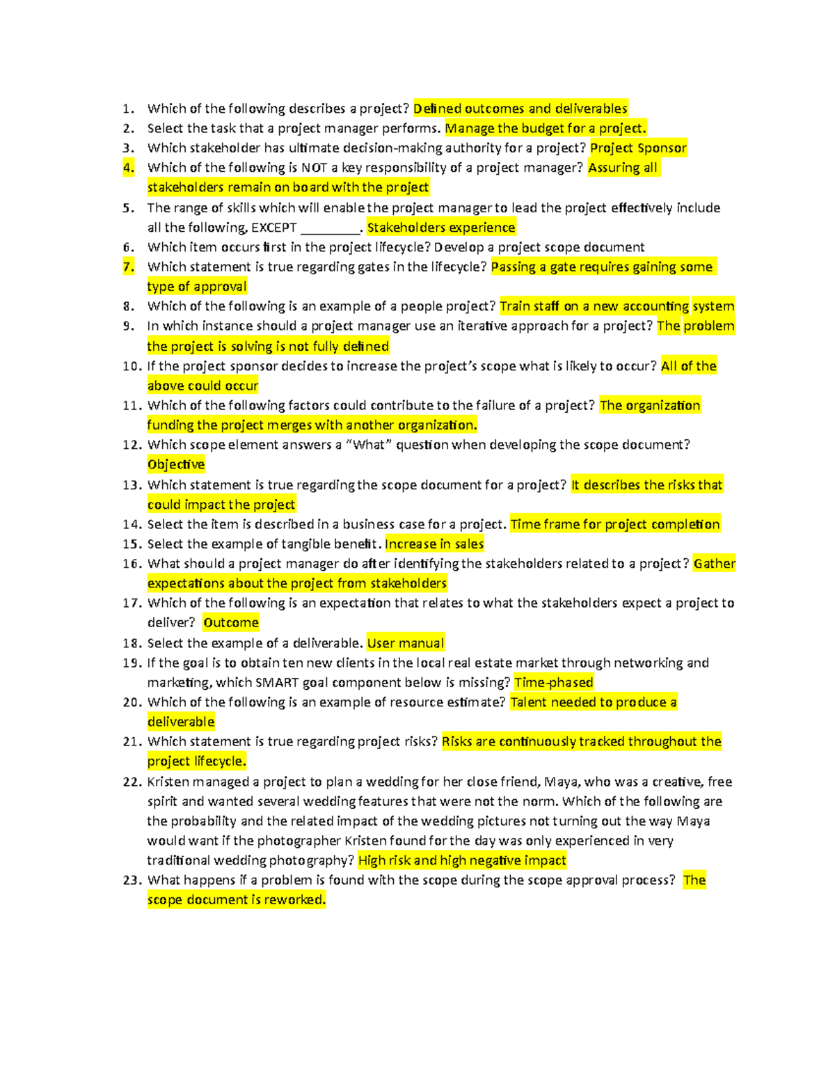 Project Management Unit 1 Practice Milestone - Which of the following ...