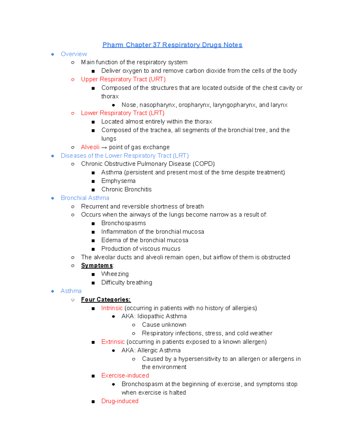 Pharm Chapter 37 Respiratory Drugs Notes - Studocu