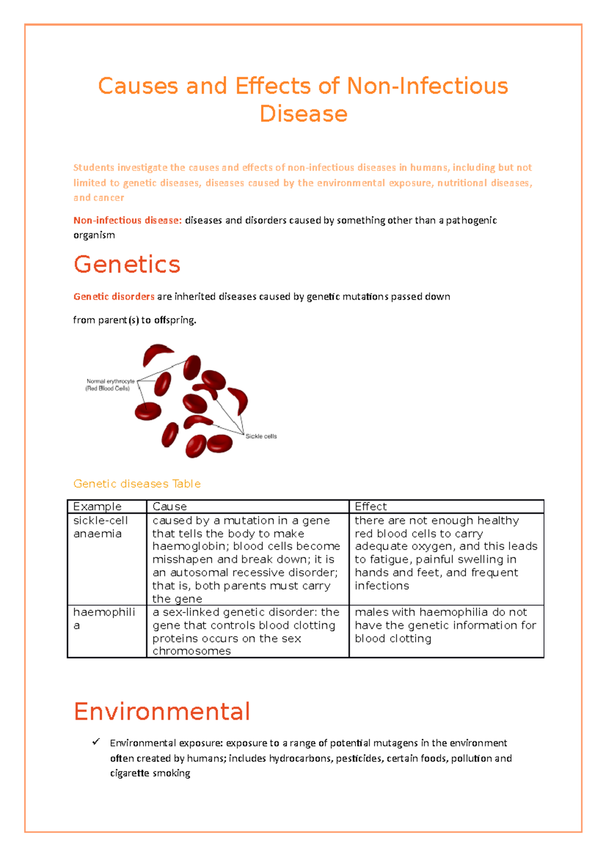 Causes and Effects of Non-infectious disease - 101784 - UWS - Studocu
